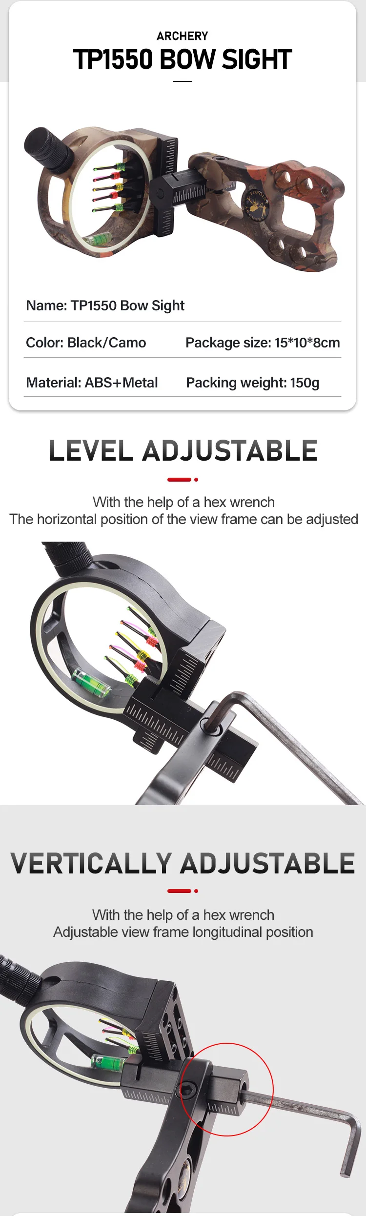 Adjustable Metal Compound Bow Sight For Archery & Hunting