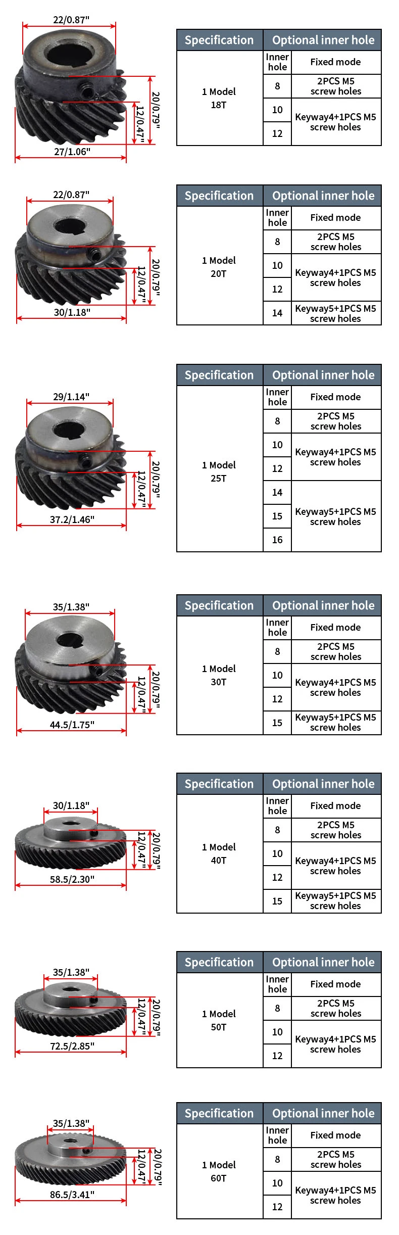 45-Degree Bevel Gear for Left Spin Staggered Oversized Torque 1M 2M 3M ...