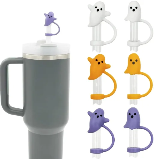 Hot Reusable10mm/0.4In Cute Ghost Straw Covers Cap Halloween Boo Ghost ...