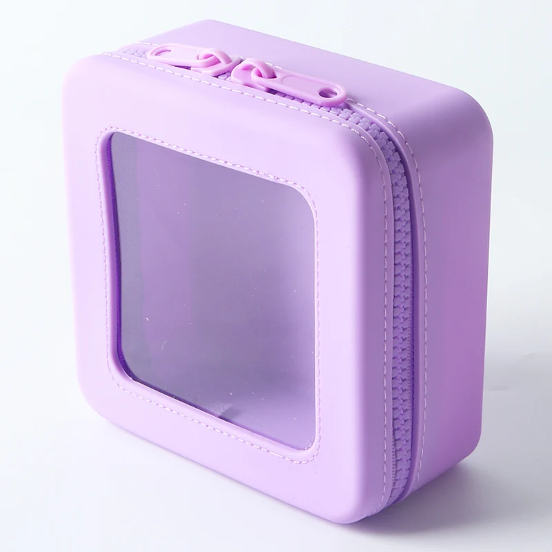 Custom Pink Silicone Cosmetic Bags Clear Zipper Portable Organizer For ...