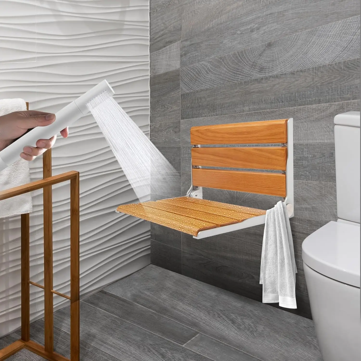 Wholesale Solid Wooden Bathroom Shower Seats Wall Mounted Shower Chair ...