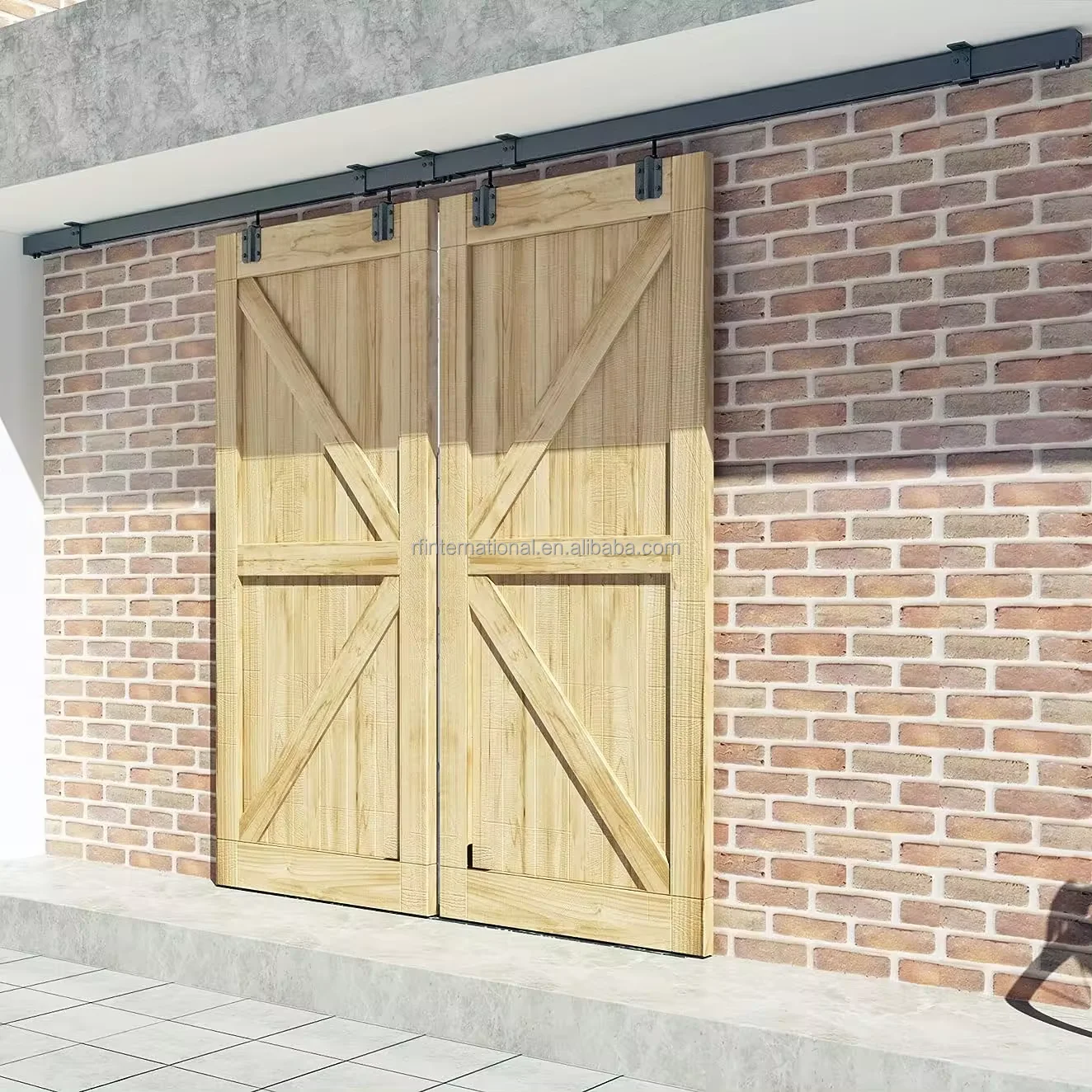 Black Steel Box Rail Exterior Barn Door Hardware Kit