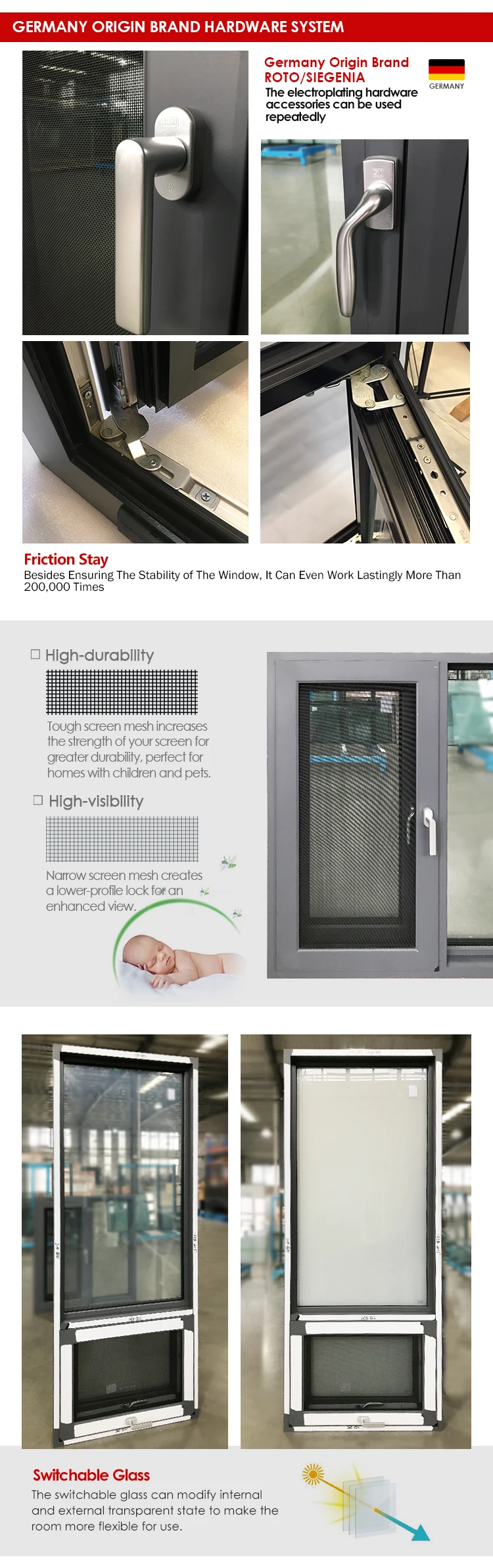 Double Glass Black Broken Bridge Windows with Mosquito Mesh