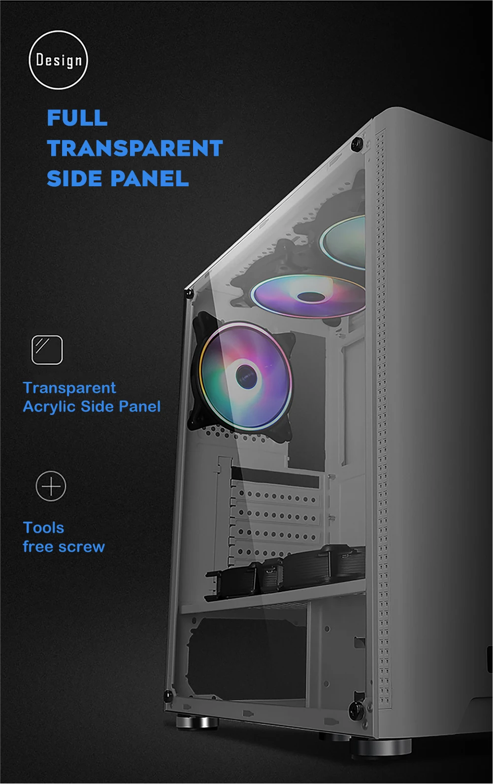 KINPOWER Starcool ATX Gaming PC Case - Tempered Glass & Liquid Cooling