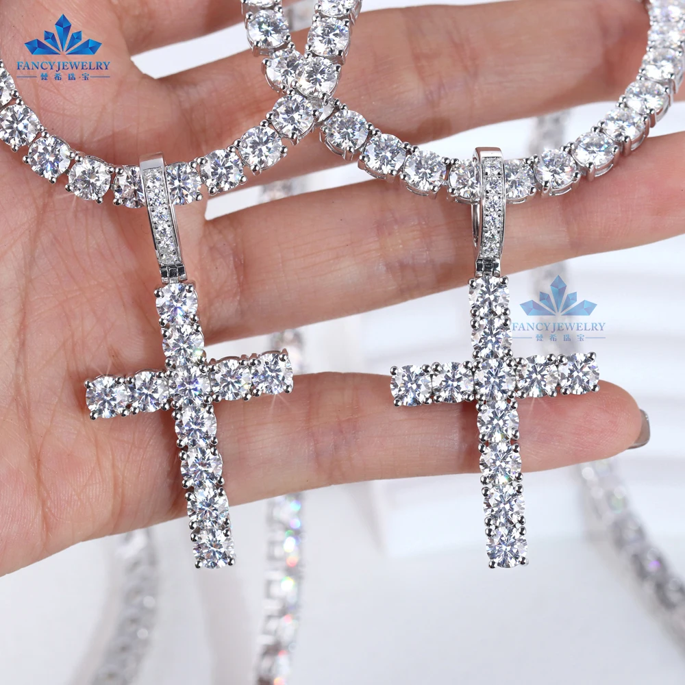 5mm VVS Moissanite Diamond Cross Pendant - 925 Sterling Silver