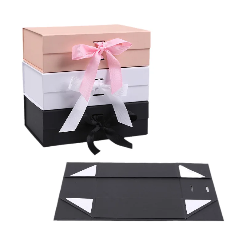 Custom Recycled Folding Paper Flat Box with Magnetic Ribbon