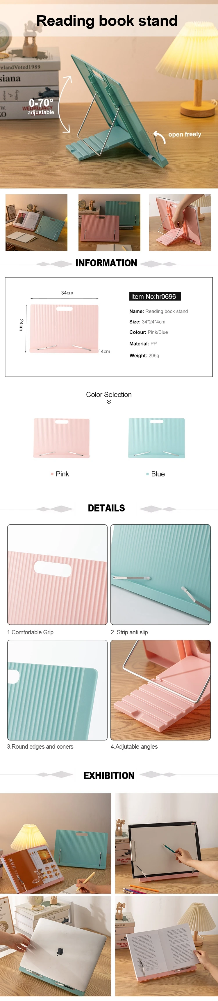 Portable Plastic Book Stand Adjustable Reading Book Holder Support ...