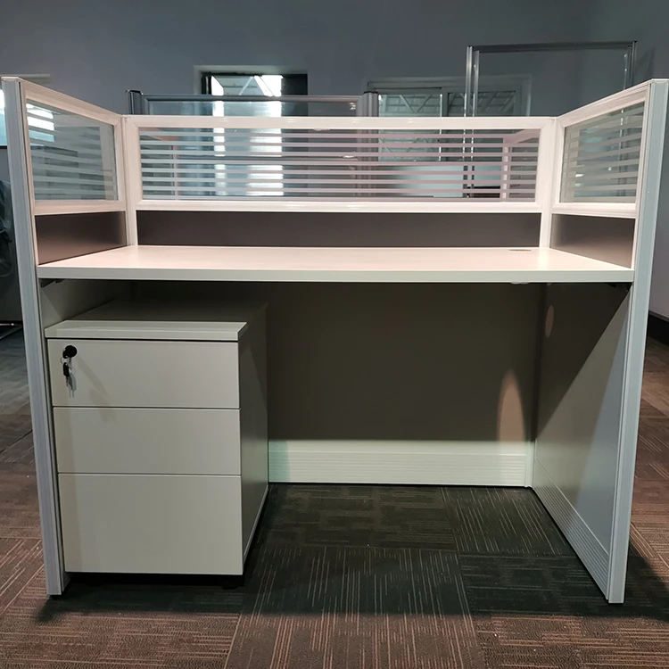 Office Divider Cubicles L Shape 6 Person Workstation With Glass Divider ...