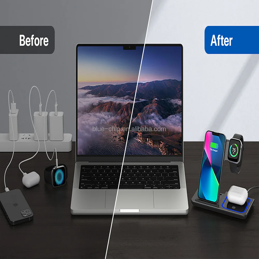 Portable Desktop Mobile Phone Wireless Charger Station 3in1 4 3 In One ...