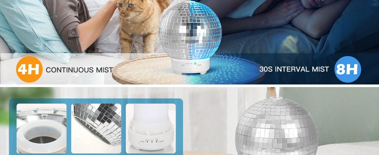 Disco Glass Ball Essential Oil Diffuser - 7 Colors Mirror Glass Humidifier