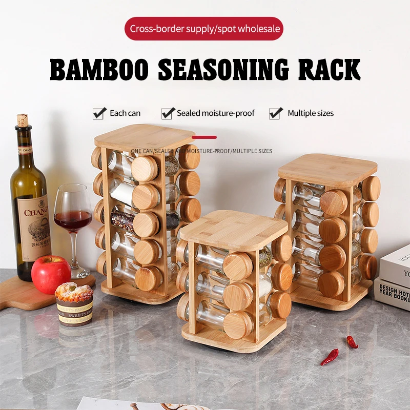 16-cube Spice Rack Spice, Jars Wholesale Decorative Countertop Bamboo Kitchen Accessories ...