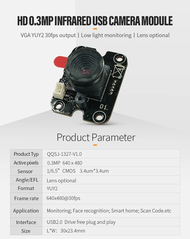 0.3Mp Mini Camera Module GC0308 Low Light Sensor Usb Infrared Cam ...