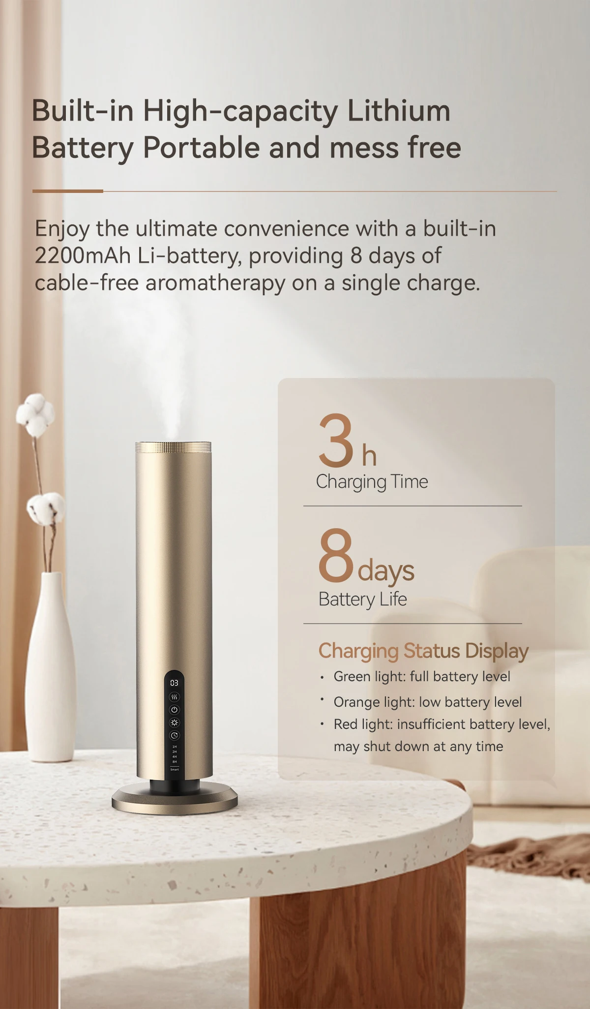 Scenta Rechargeable Wireless Tower Aroma Diffuser - Portable Essential ...