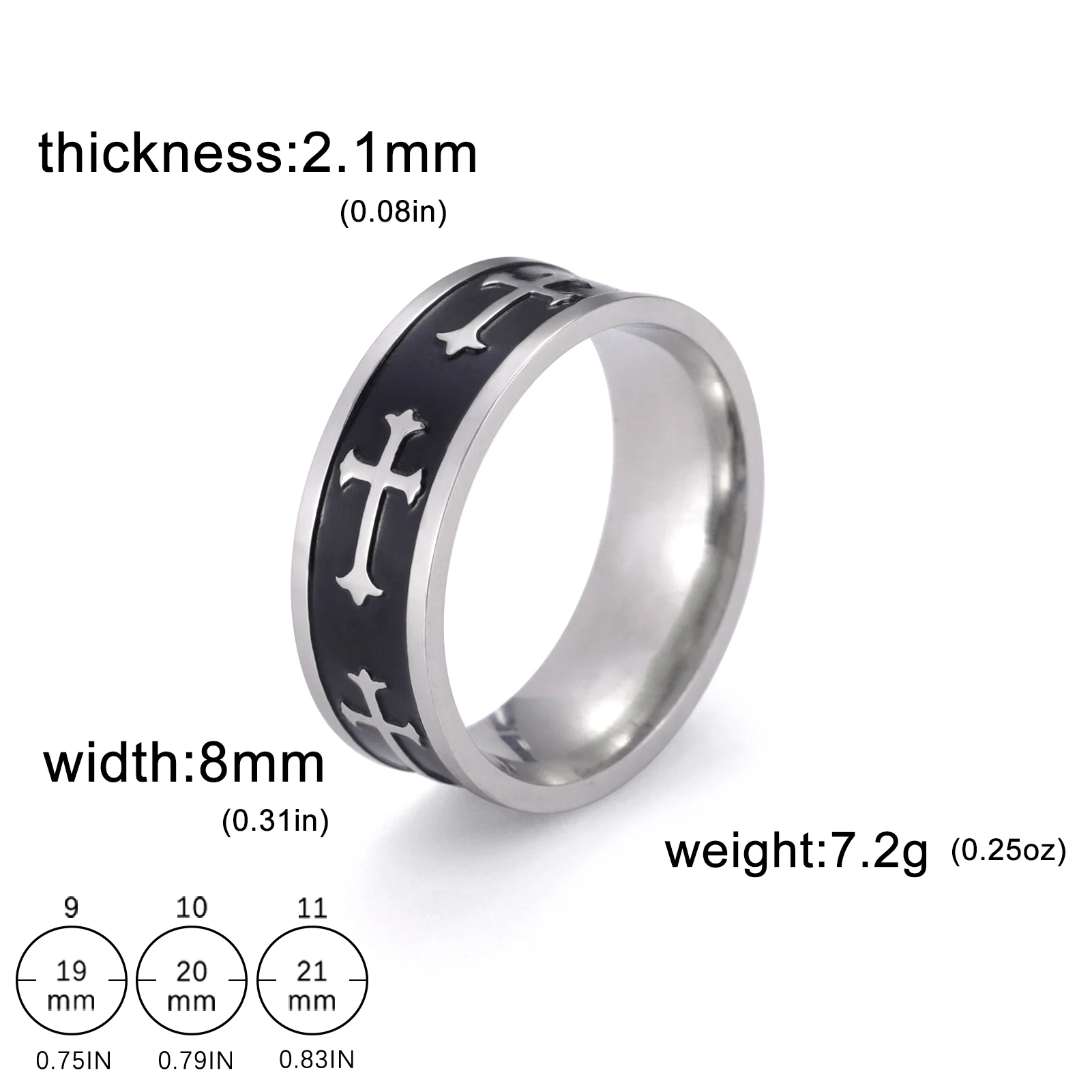 Stainless Steel Cross Engraved Ring - Vintage Black Men's Jewelry