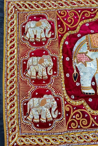 Handmade Of Myanmar 7 Elephants Embroidery Since The Gold Embroidery ...