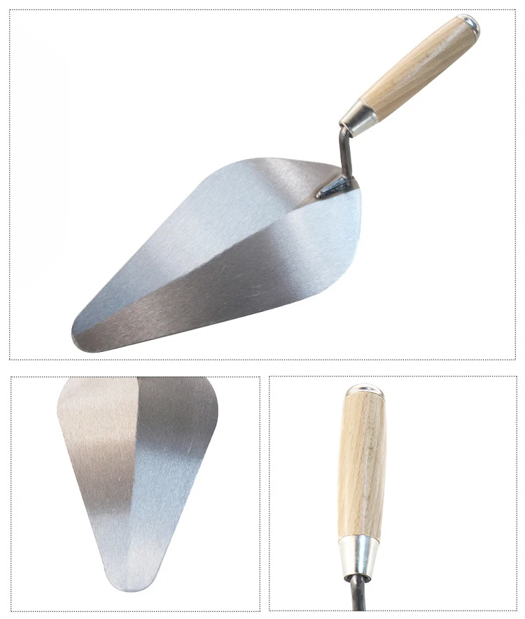 Wooden Handle Round High Carbon Hardened Tempered Steel Masonry Bricklaying Trowel Putty ...