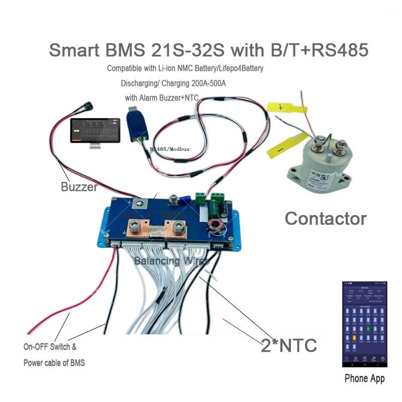 LTO Relay BMS Support BT LCD Rs485 High Voltage 120V96V72V