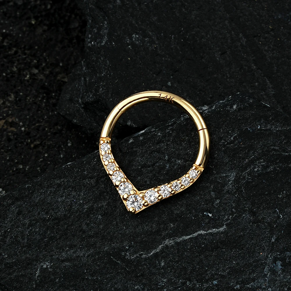 14K Yellow Solid Gold Nose Septum Earrings Clicker Hinged Segment Ring ...