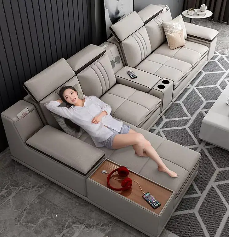 Modern Living Home Furniture With bluetooth Speaker L Shape Leather ...