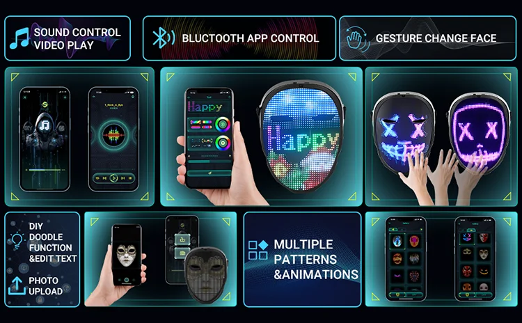 Smart Shining App Rechargeable LED Face Mask for Halloween