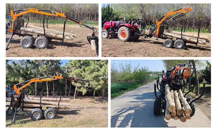 Towable Small Self Loading ATV Timber Log Trailer with Hydraulic Crane