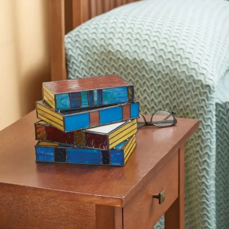 Stained Stacked Books Lamp - Modern Reading Nook Lighting