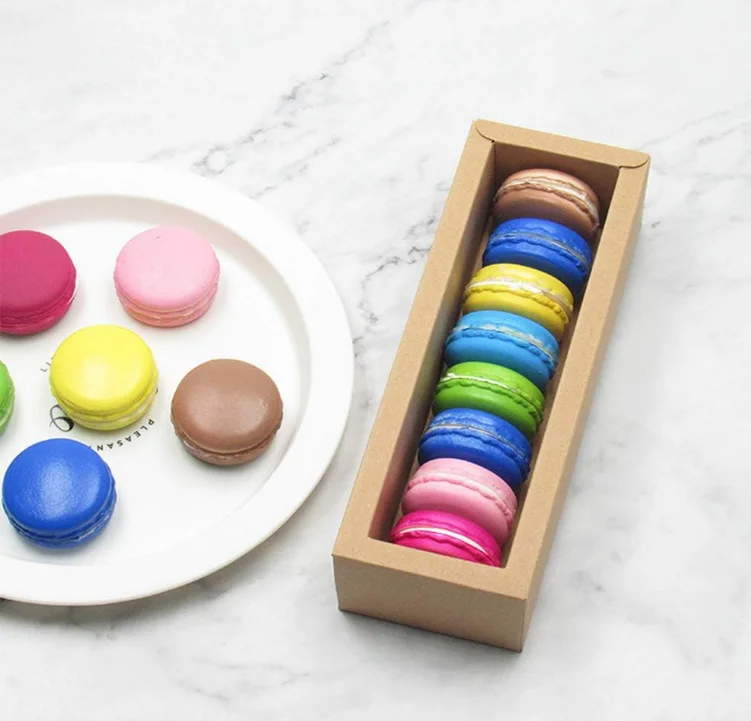 Brown Kraft Macaron Boxes with Clear Window Small Bakery Packaging ...