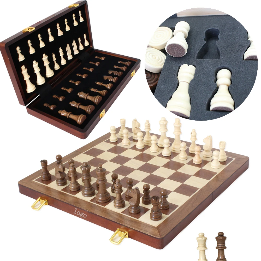 Inlaid Wooden Chess Set With Folding Chess Board,Staunton Chess Pieces ...