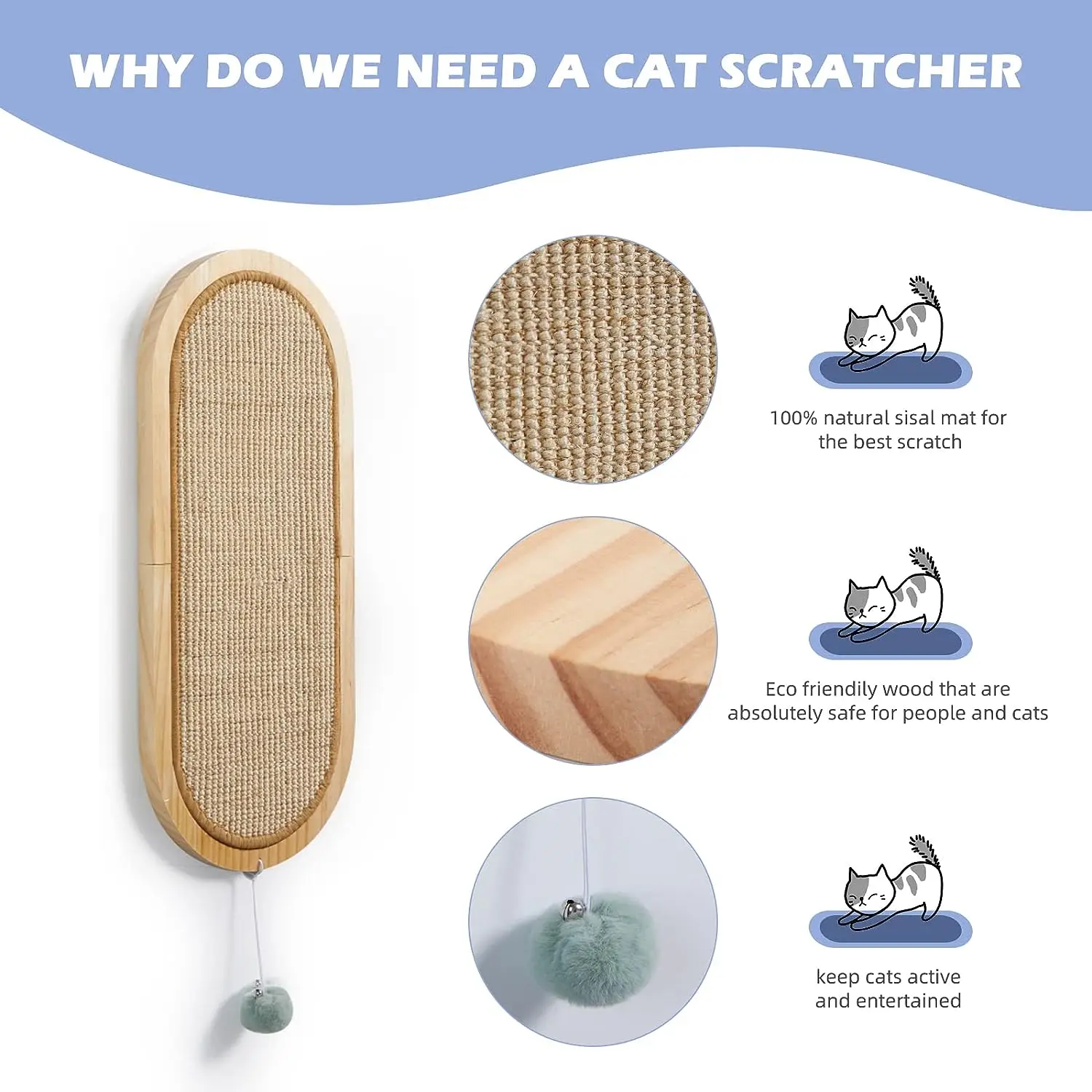 Modern Eco-Friendly Cat Tree Wholesale Wood Scratcher Board With Sisal ...