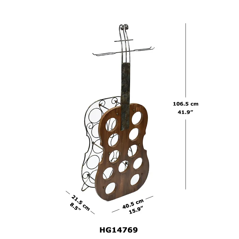 Cello Shape 11 Bottles Decorative Metal Wine Glass Rack Wooden Wine ...