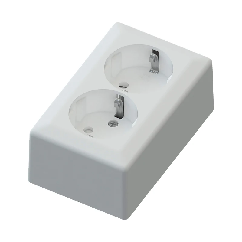 White 16a+earth Euro Classic Double Universal Surface Mounting Socket ...