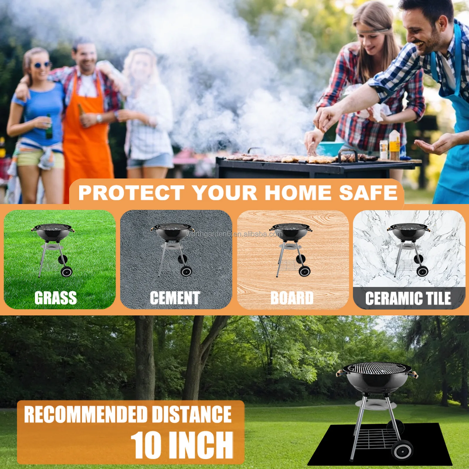 40inch Fibreglass 3 Layer Outdoor Heat Resistant Fireproof Bbq Ground ...