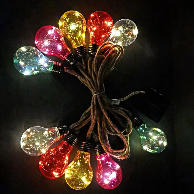NY068004 Solar LED string light with A60 colorful bulb and hemp rope ...