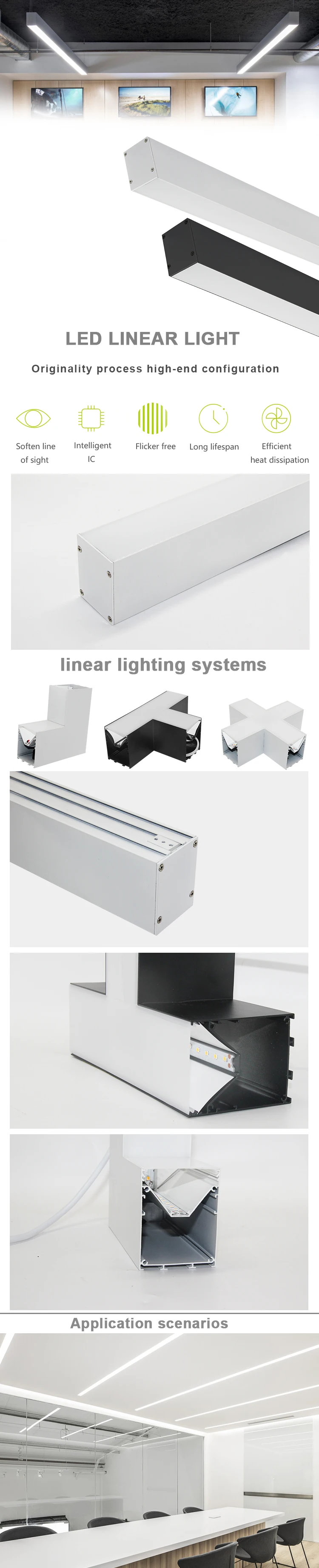 Customizable SMD Pendant Recessed LED Linear Light System Square ...