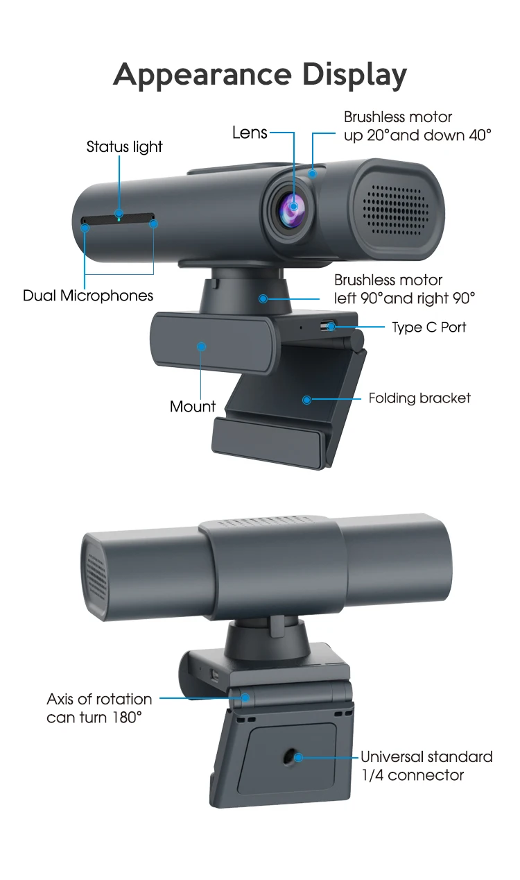 4K Webcam with AI Tracking and Gesture Control for Streaming