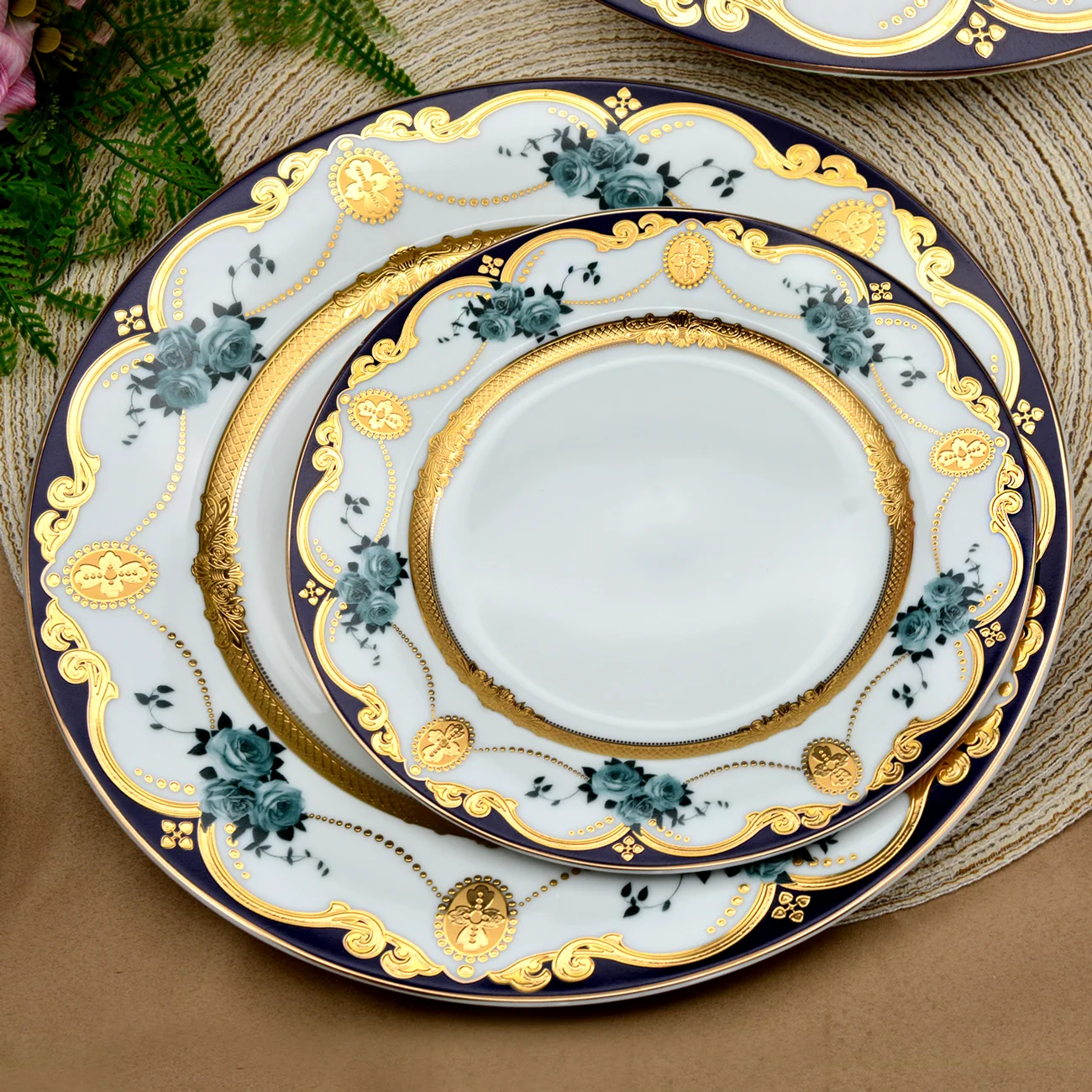 2pcs European Style 10.5 Inch Dinner Plate 7.5 Inch Flat Plate Luxury ...