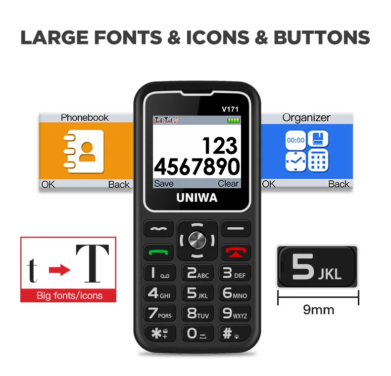 Uniwa V171 1.77inch Unlocked 2g Gsm Feature Phone For Senior Cheap ...