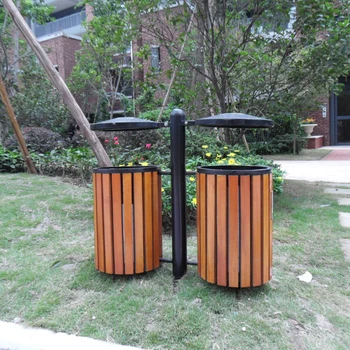 Outdoor Park Wood Containers Garbage Can Wall Mounted Waste Bin - Buy ...