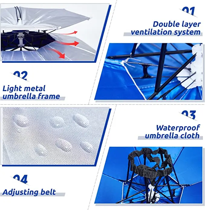 Promotional Double Layer Head Hat Umbrella Sun Shade Rain Proof Fishing ...