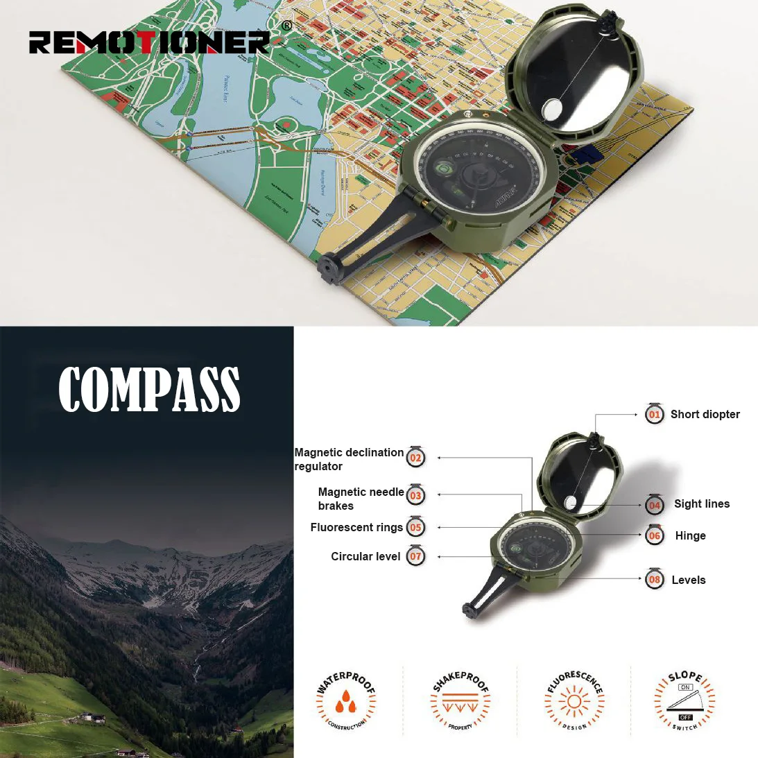 Multifunctional Metal Waterproof High Accuracy Outdoor Camping Hiking ...