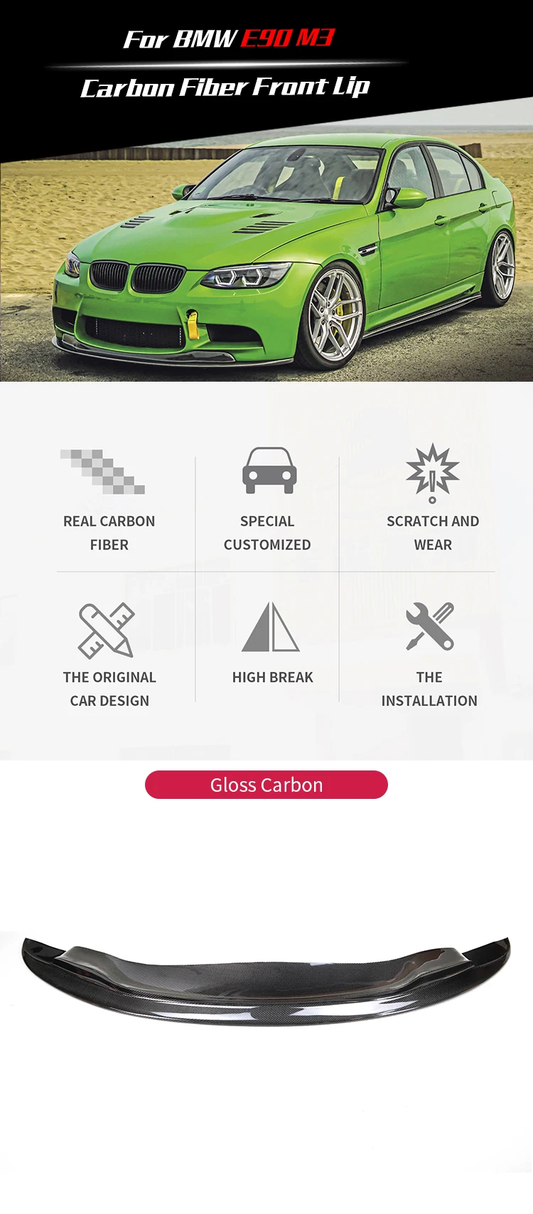 Gts Style Carbon Fiber Front Bumper Lip For Bmw E92 E93 M3 2006-2013 ...