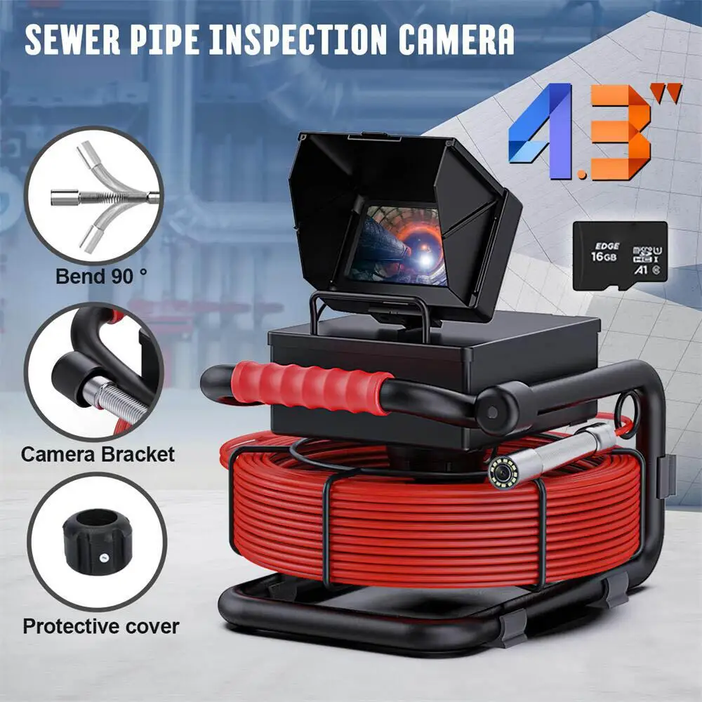 50M Sewer Pipe Inspection Camera with 4.3" Monitor, IP68 Waterproof ...
