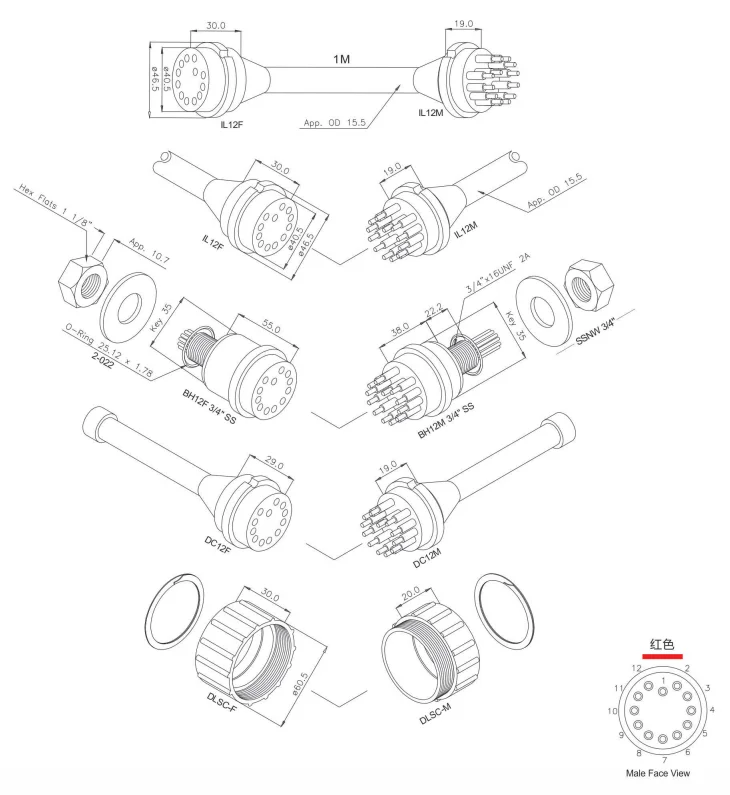 Il12f Seacon Connector 12 Pin Circular Rov Terminal Cable Connect ...