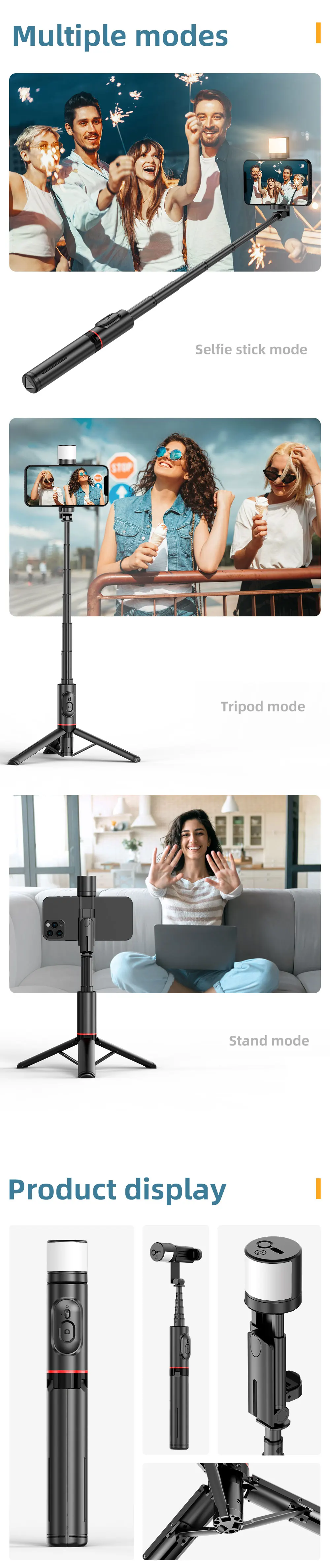 Portable All-in One Rotating Tripod Stand Selfie Stick For Phone With ...