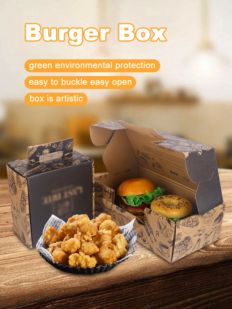 Customized Clamshell Kraft Take Away Fried Chicken Burger Box