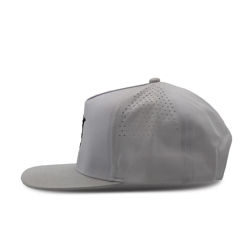 Custom Fashion 5 Panel Rubber Pvc Logo Snapback Caps Laser Cut Hole ...