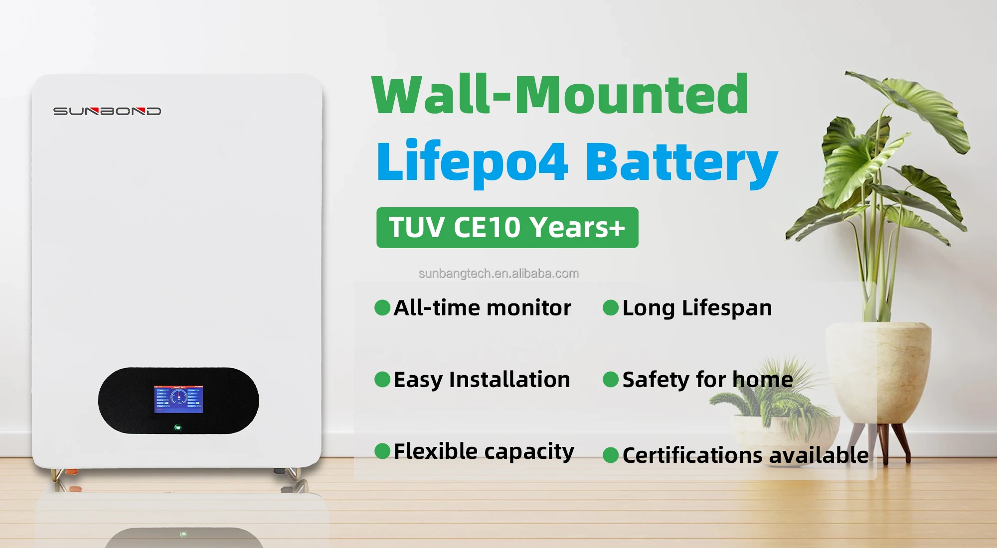 SUNBOND 6500循环LiFePO4 48V 200Ah 10Kwh电源壁太阳能电池5KWh 15KWh 20KWh家用储能10KWh ...