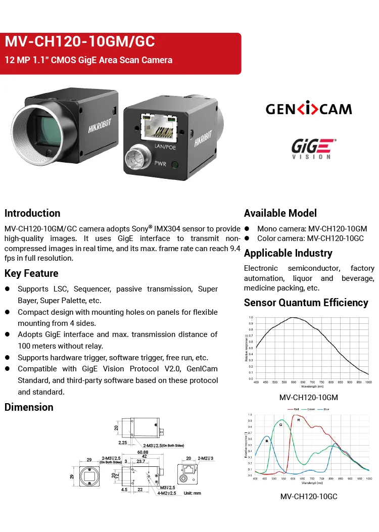 Hikrobot Mv-ch120-10gm/gc Cmos Global Shutter For Gas Chromatography ...