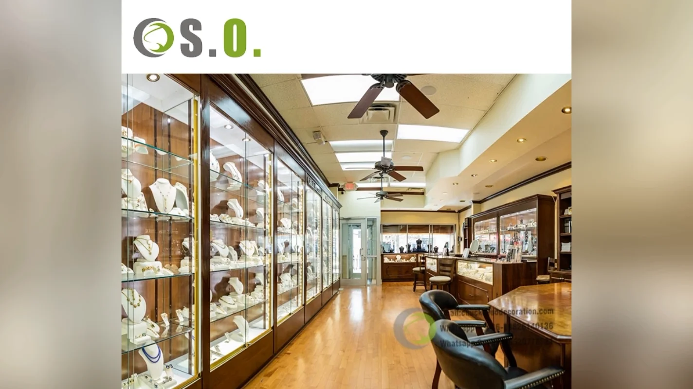 Custom Lockable Jewellery Display Cabinet Gold Lighting Glass Jewelry ...