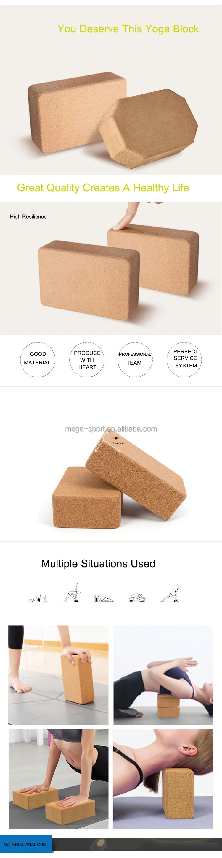 Wholesale Wooden Yoga Block High Density Cork Yoga Brick Custom Print ...